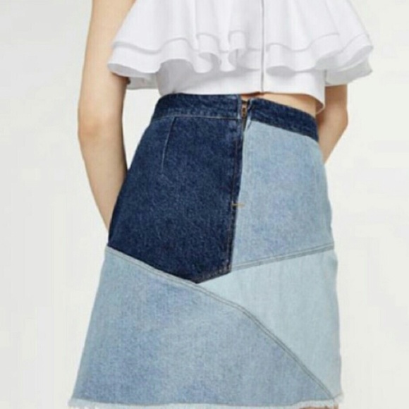 Zara | Skirts | Zara Denim Patchwork Skirt | Poshmark